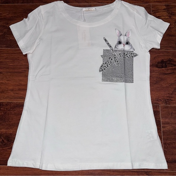 Tops | Bling White Shirt With Bunny Design | Poshmark